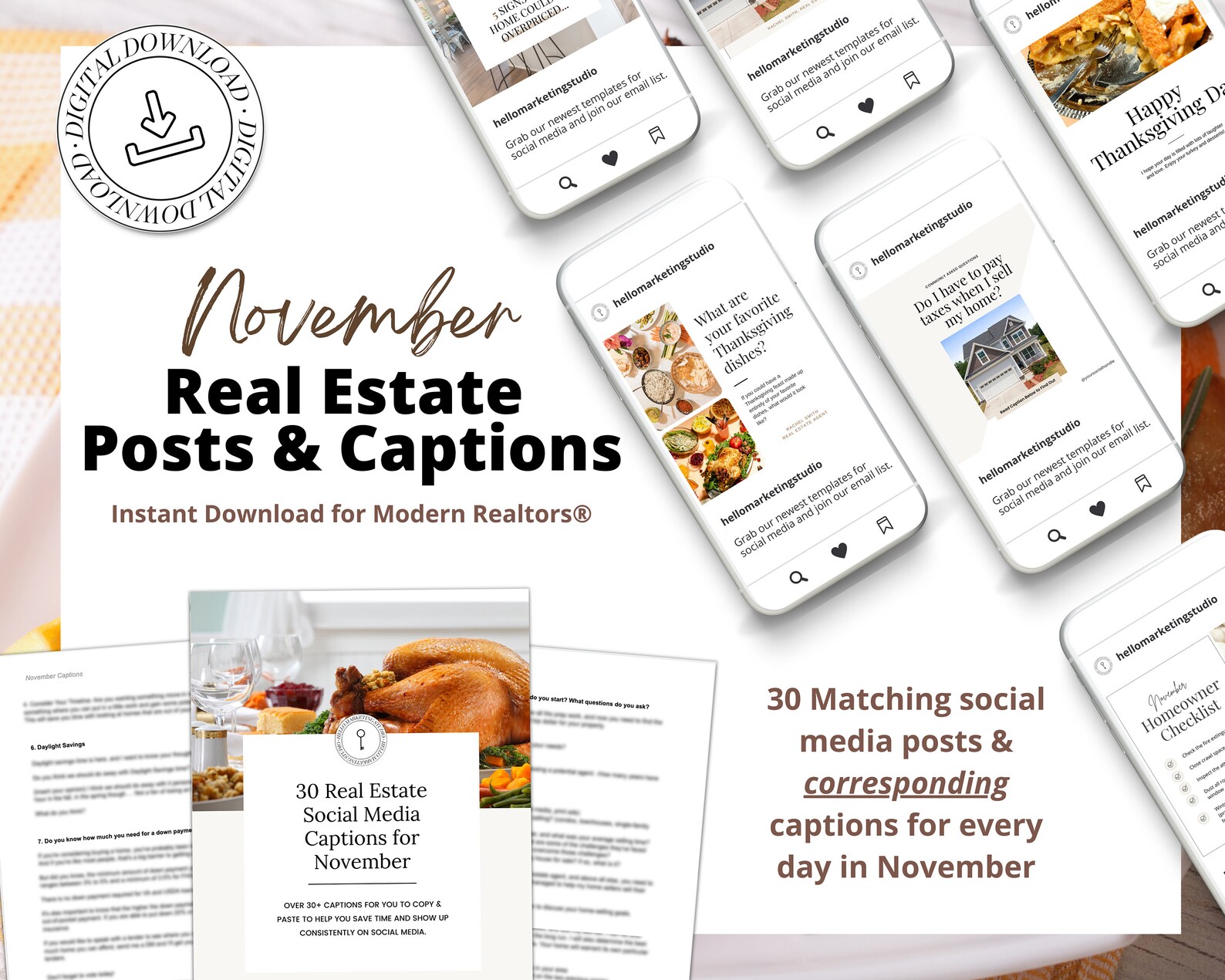 November Real Estate Captions & 30 Matching Real Estate Canva Posts ...