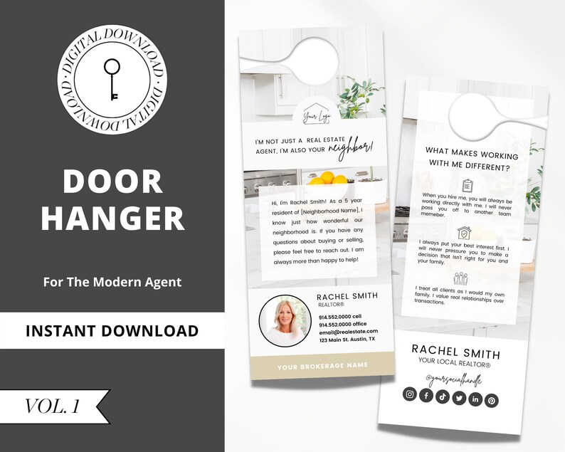 Real Estate Double Sided Door Hanger Tag Canva Template - Etsy