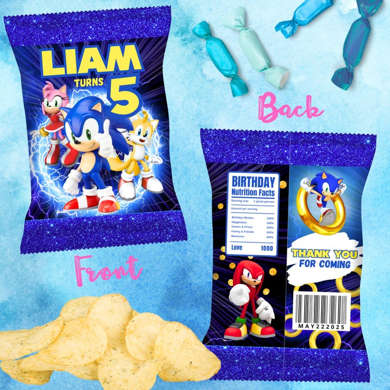 Sonic Chip Bag Template | Editable Canva Treat Bag | Sonic Birthday ...