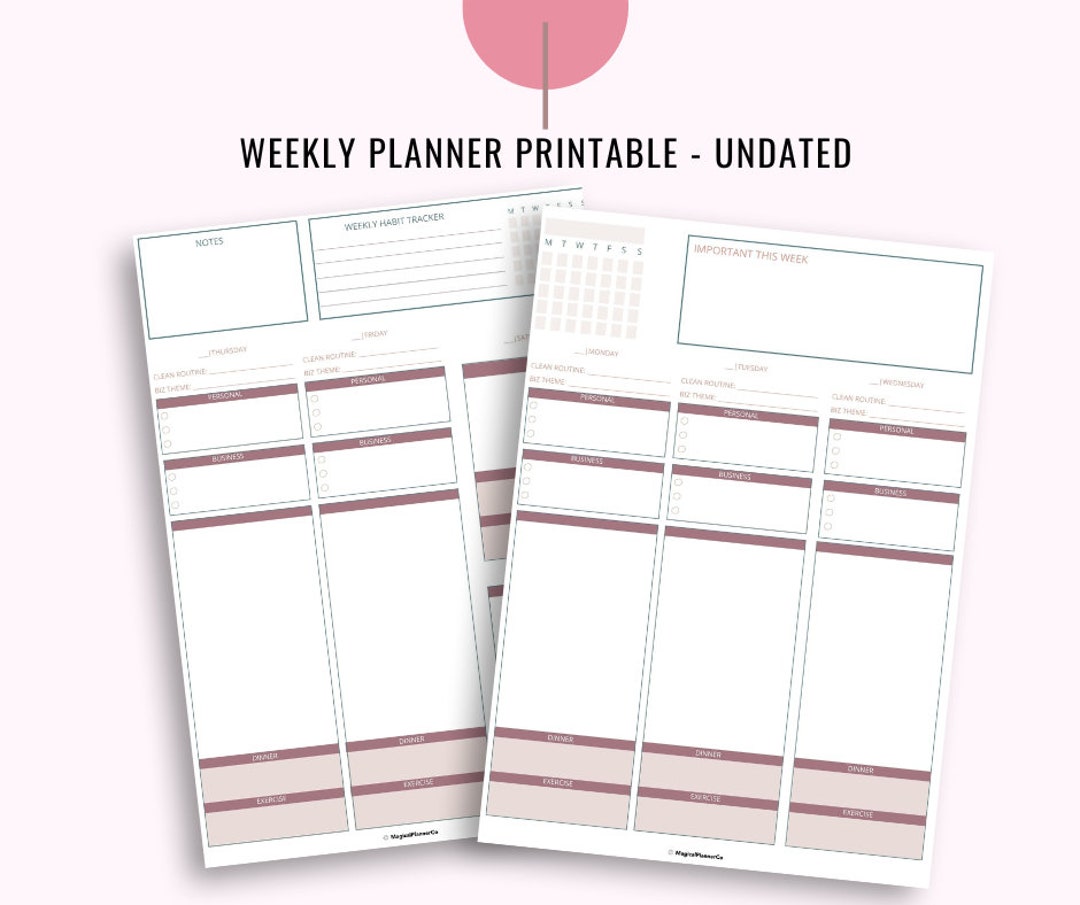 Undated Weekly Planner Printable, Weekly Schedule, Letter Size PDF ...