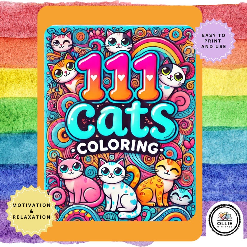 111 Cat Coloring Pages Digital Download | Fun Cat Coloring Sheet for ...