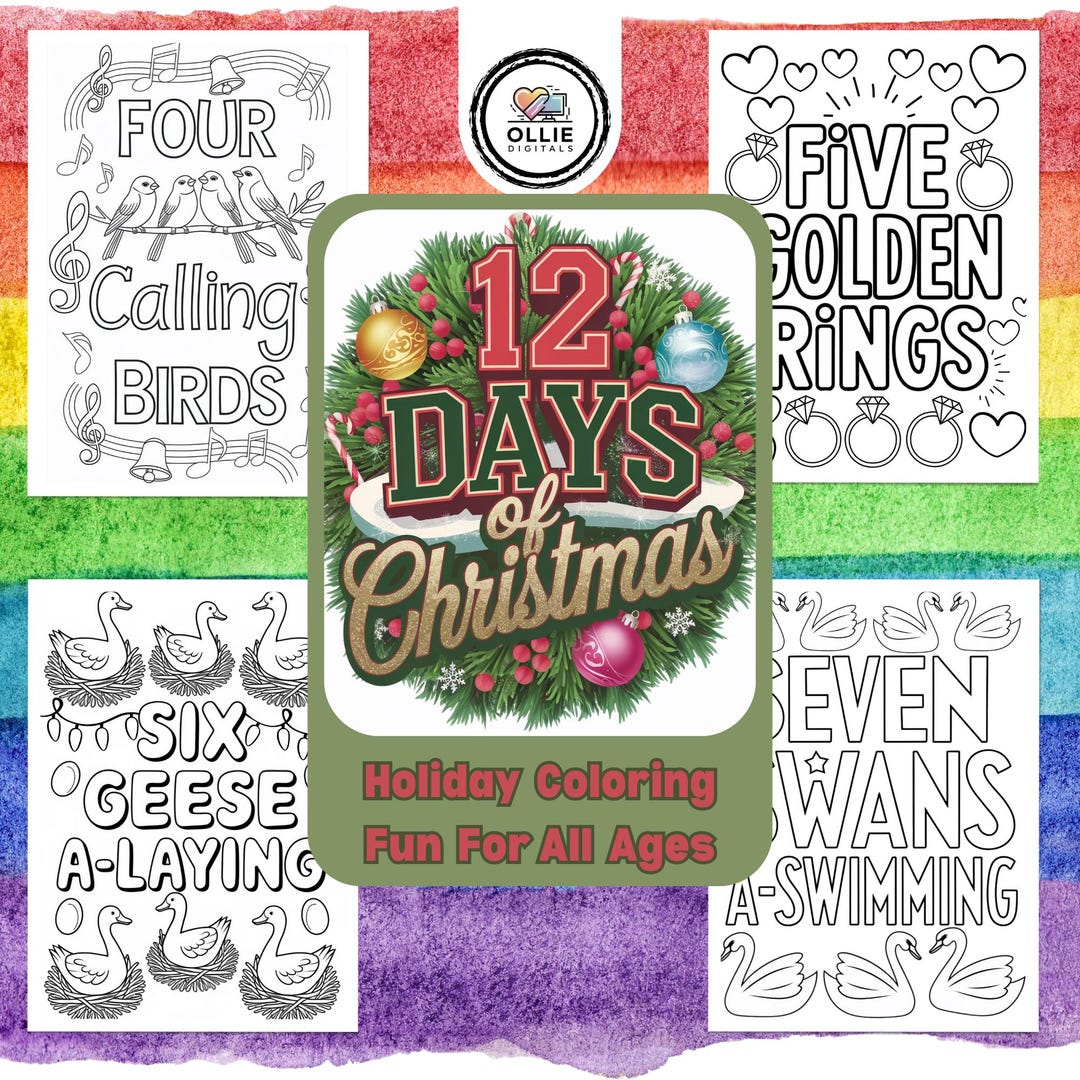 12 Days of Christmas Coloring Pages 12 Printable PDF Sheets With Song ...