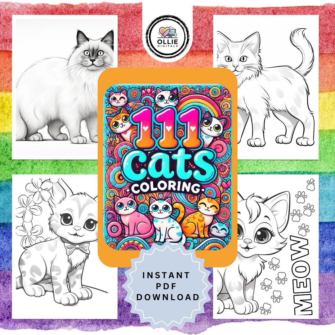 111 Cat Coloring Pages Digital Download | Fun Cat Coloring Sheet for ...