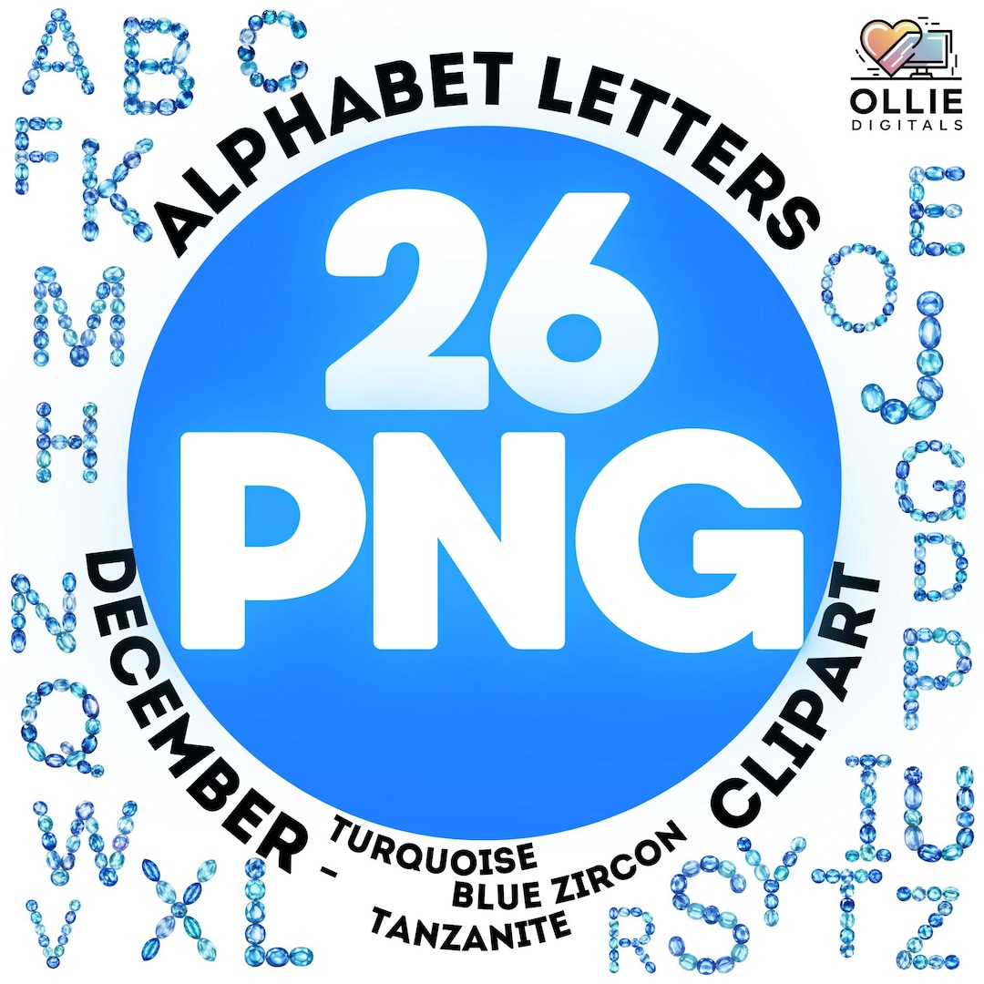 December Gemstone Alphabet Clipart | Watercolor Crystal Letters (PNG ...