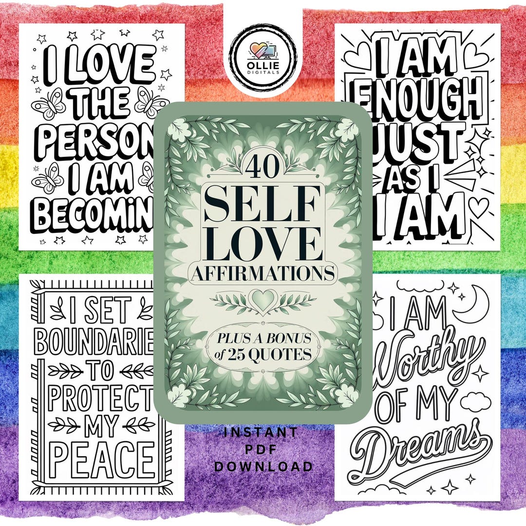 Self-love Quotes & Affirmations Coloring Pages PDF – Inspirational ...