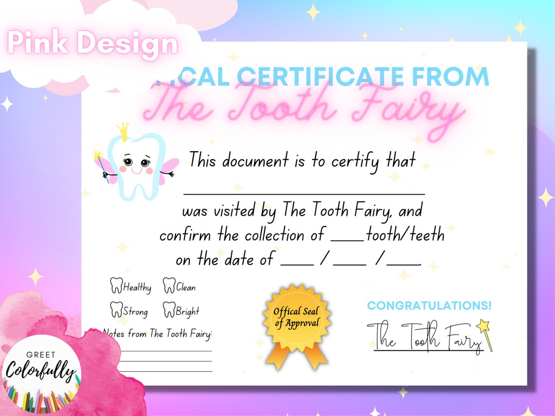 Tooth Fairy Letter, Tooth Fairy Certificate for Boy or Girl, Kids Tooth ...