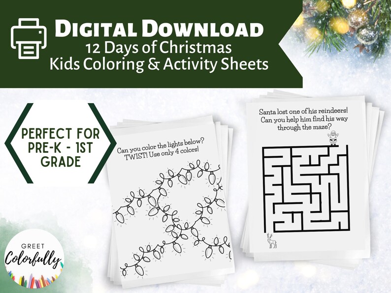 Christmas Coloring Pages, Kids Christmas Activities, 12 Days of ...