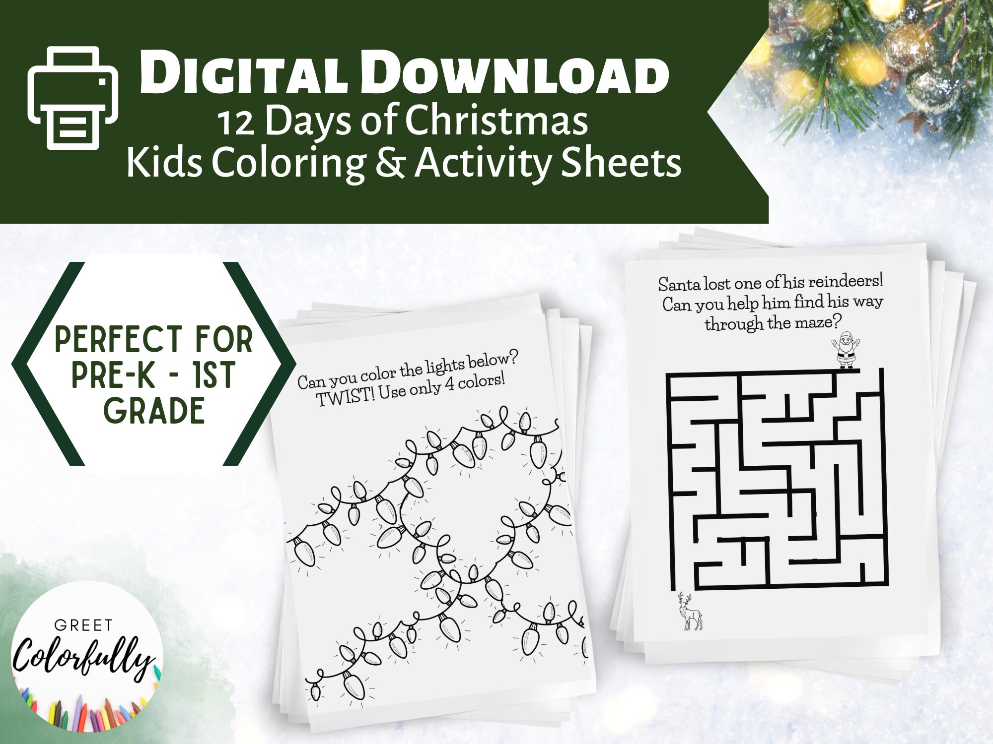 Christmas Coloring Pages, Kids Christmas Activities, 12 Days of ...