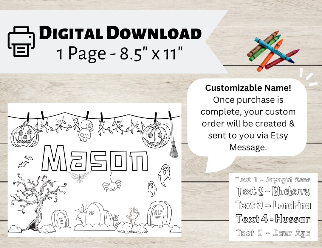 Custom Halloween Printable, Personalized Coloring Page, Kids Halloween ...