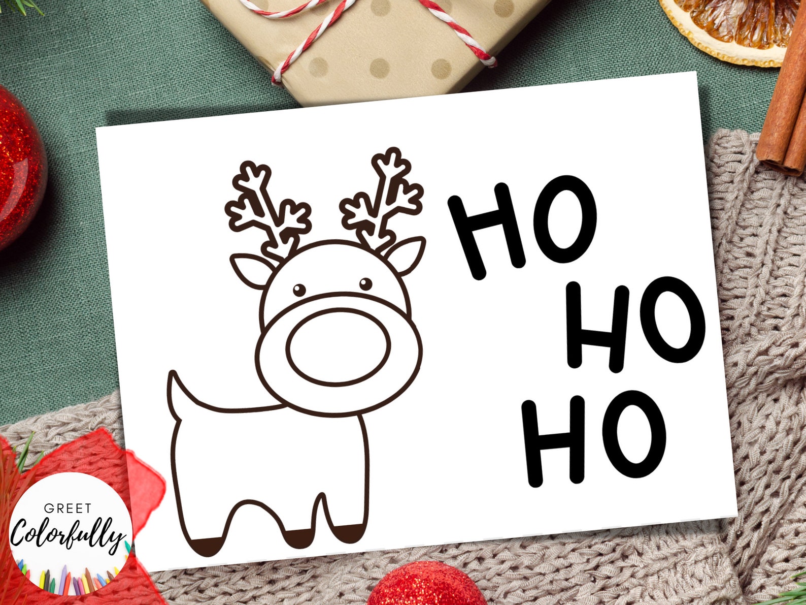 Christmas Card, Printable Coloring Card, Color Your Own Greeting Card ...