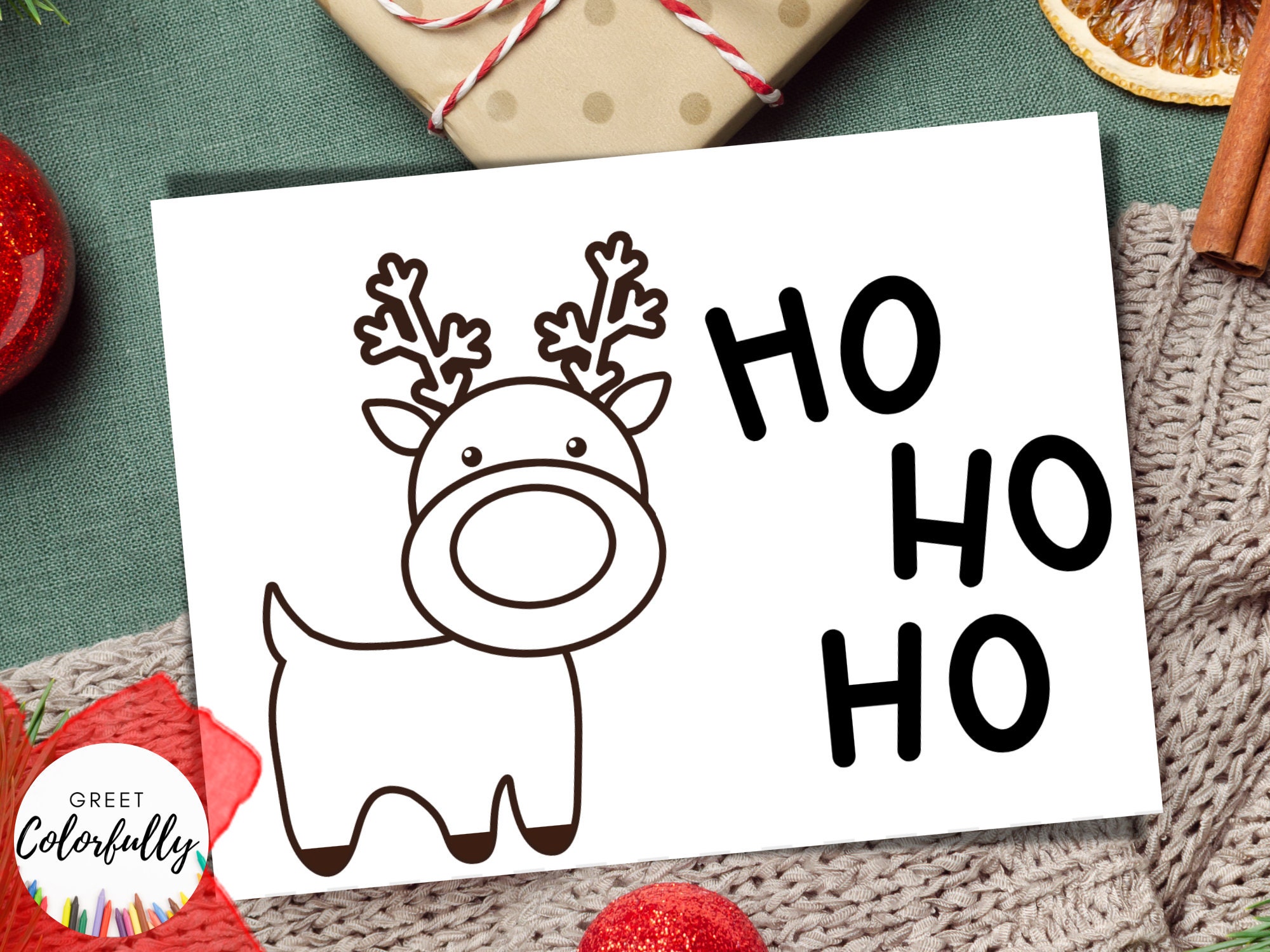 Christmas Card, Printable Coloring Card, Color Your Own Greeting Card ...