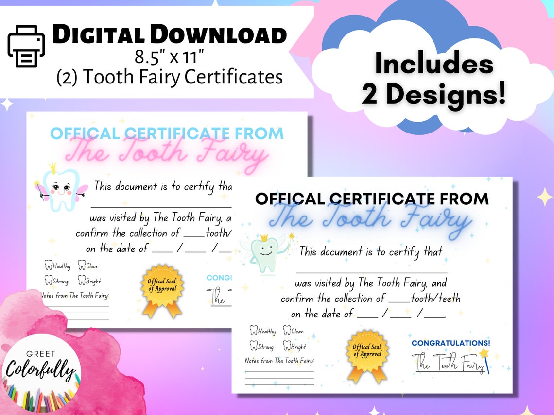 Tooth Fairy Letter, Tooth Fairy Certificate for Boy or Girl, Kids Tooth ...