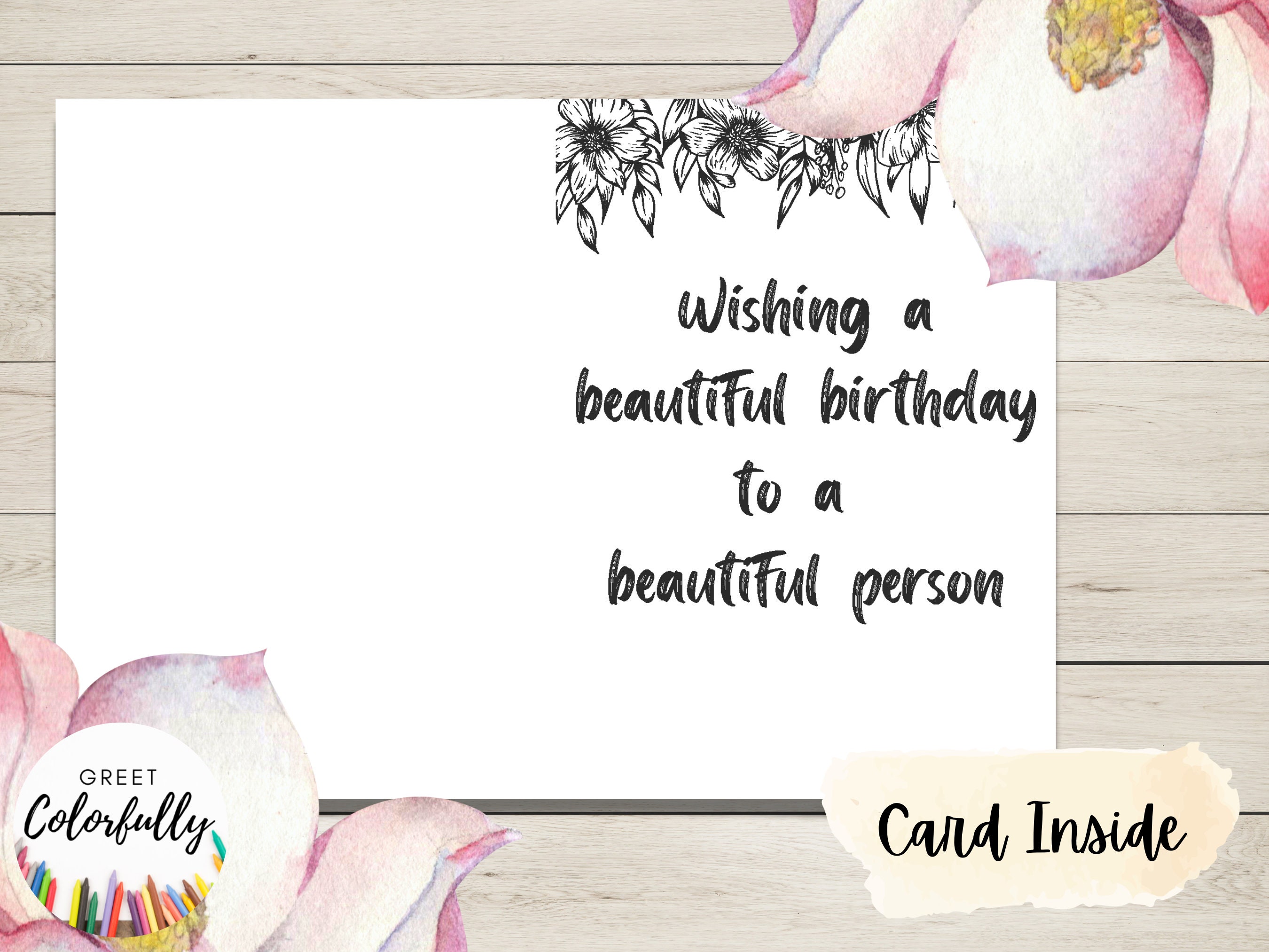 Printable Birthday Card, DIY Coloring Card, Flowers and Floral ...