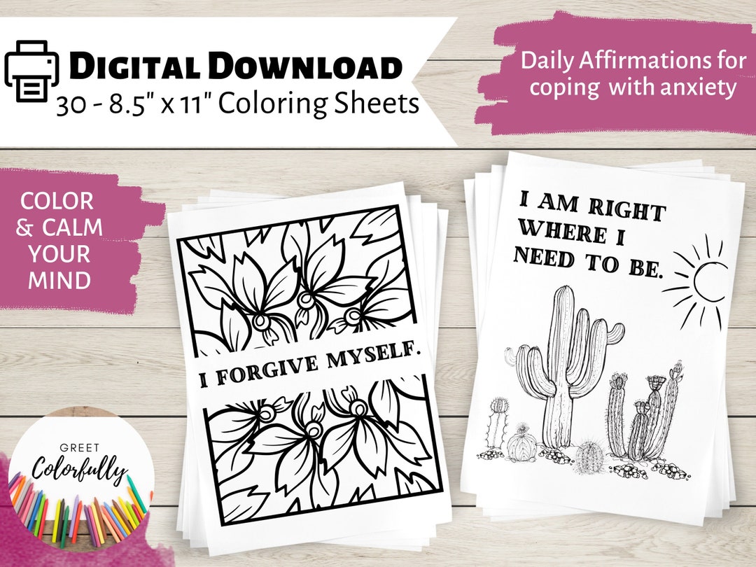 Affirmation Coloring for Adults Anxiety Relief Stress - Etsy