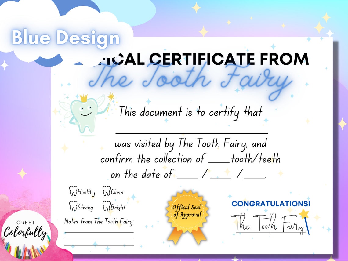 Tooth Fairy Letter, Tooth Fairy Certificate for Boy or Girl, Kids Tooth ...