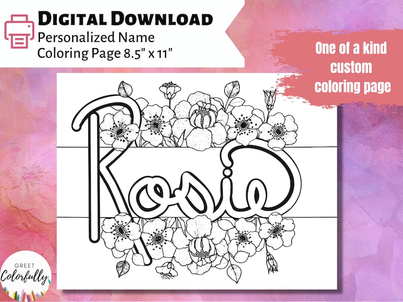 Personalized Coloring Page Flower Boarder Around Custom Name or Word ...
