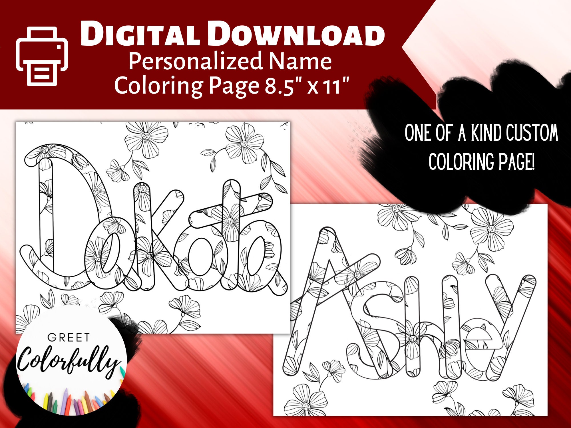 Personalized Coloring Page Custom Name Coloring Made To Order