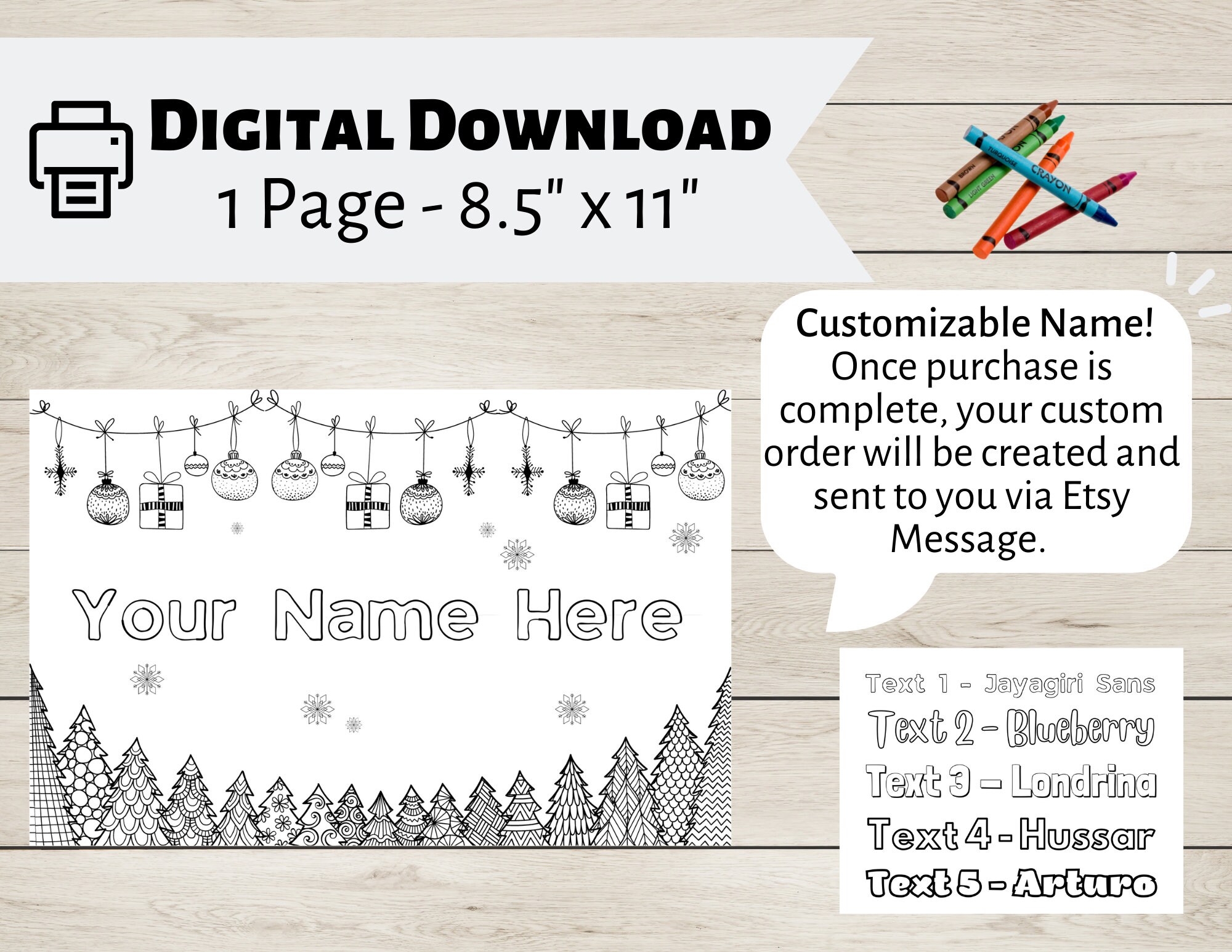 Personalized Christmas Coloring Page, Kids Coloring Sheet, Personalized ...