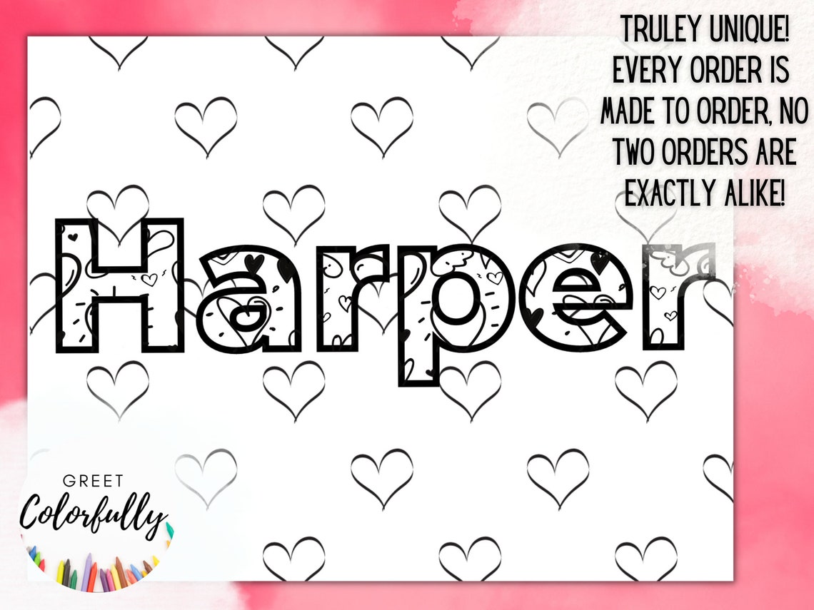Personalized Coloring Page Heart Coloring Custom Name - Etsy