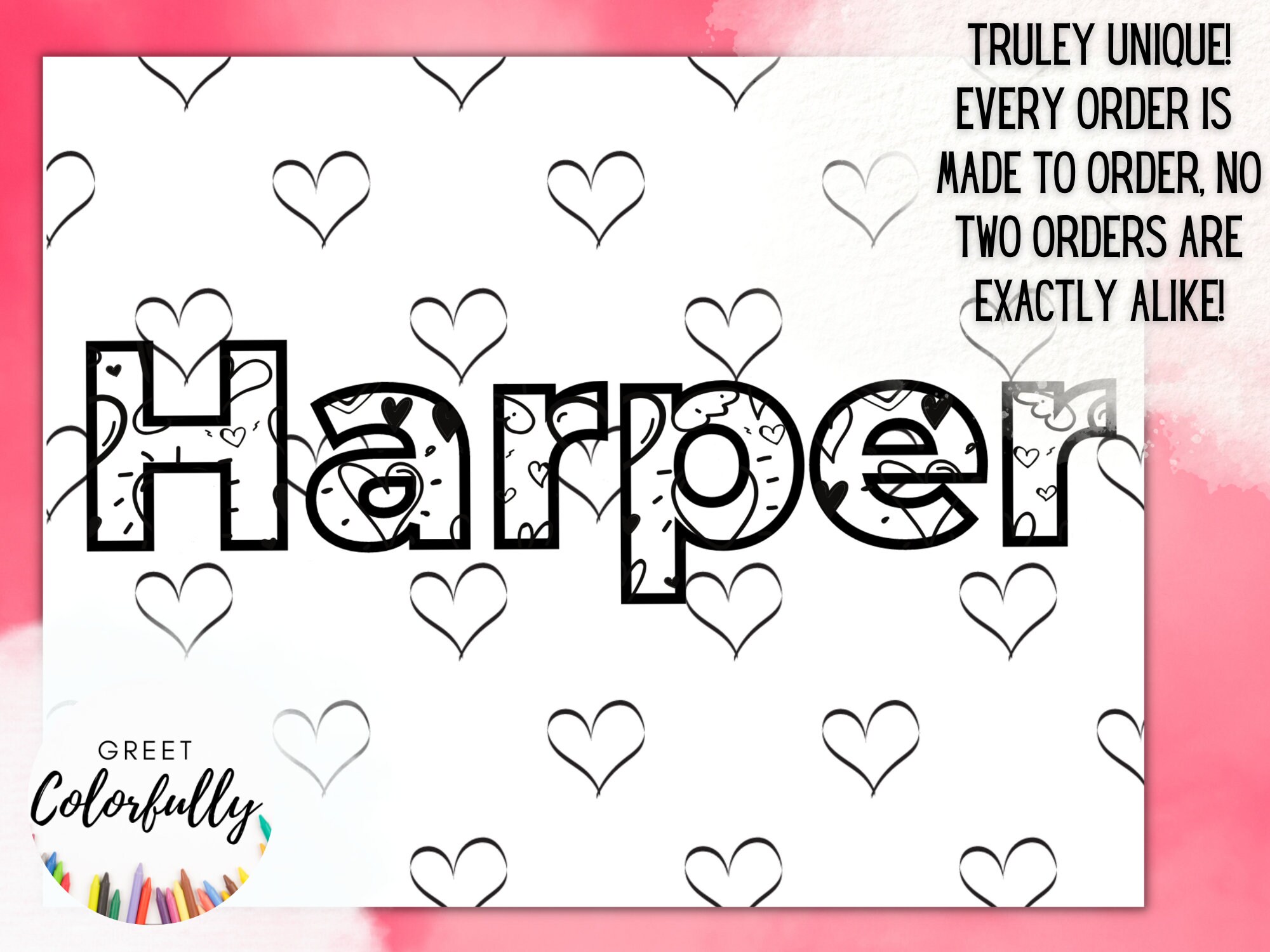 Personalized Coloring Page, Heart Coloring, Custom Name Coloring, Hand ...