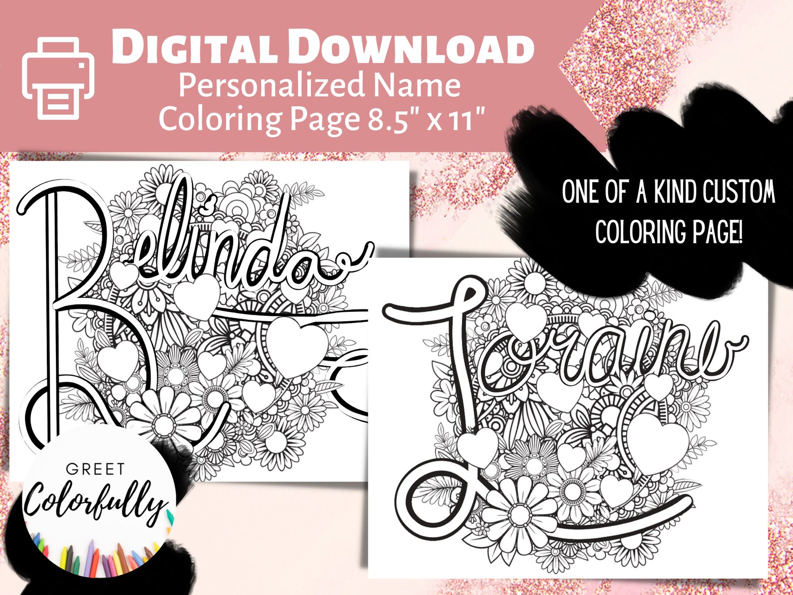 Personalized Coloring Sheet, Custom Name Coloring Page, Hand Drawn Name ...