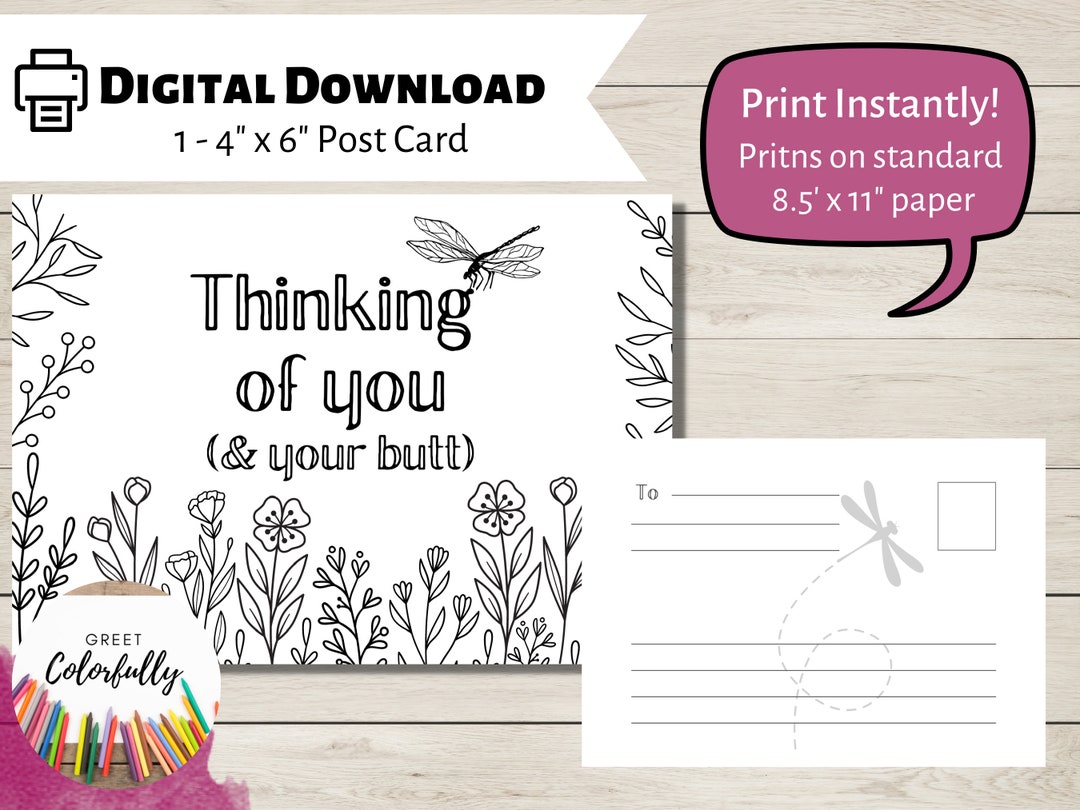 Postcard, Color Your Own Card, DIY Coloring Card, Funny Greeting Card ...
