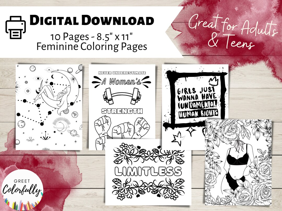 Empowering Feminine Coloring Pages for Girls and Women - Etsy