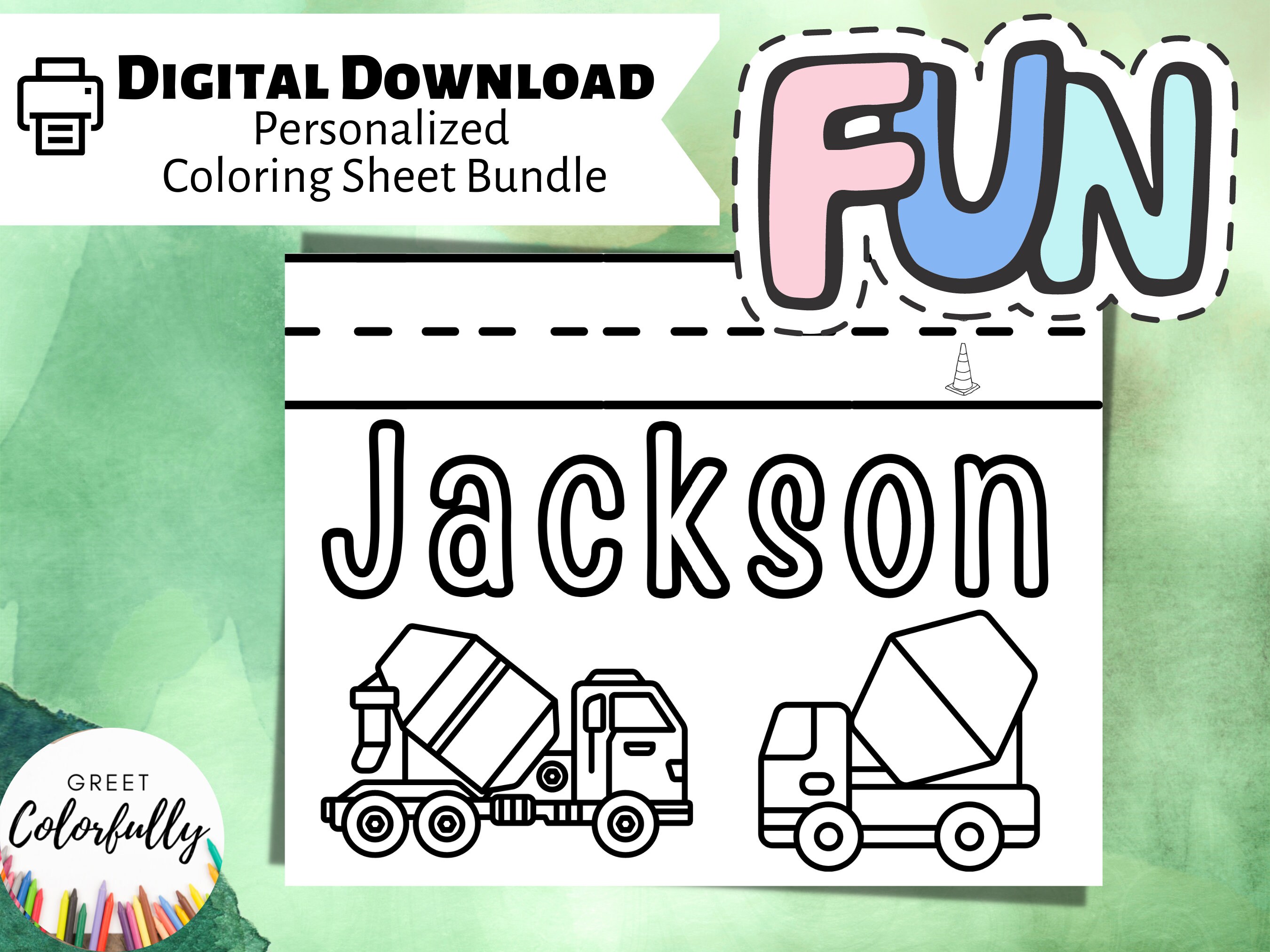 Personalized Coloring Page Bundle for Kids Customizable Coloring Sheets ...