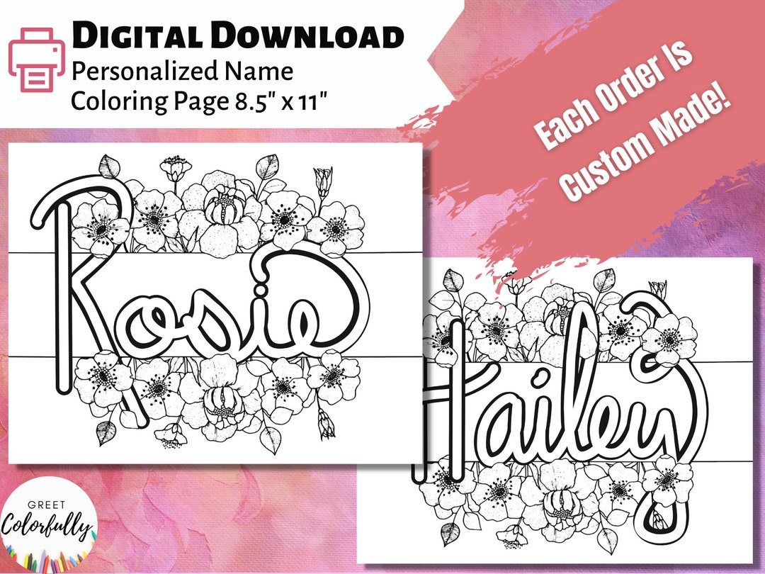 Personalized Coloring Page Flower Boarder Around Custom Name or Word ...
