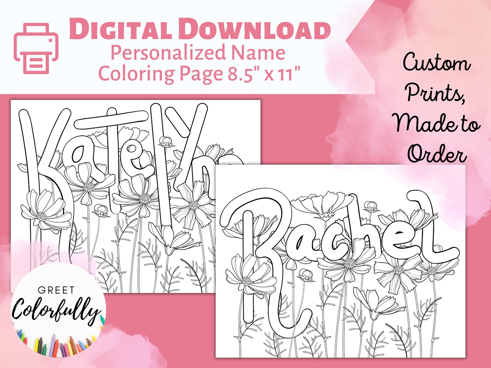 Personalized Coloring Page, Flower Coloring, Custom Name Coloring, Made ...