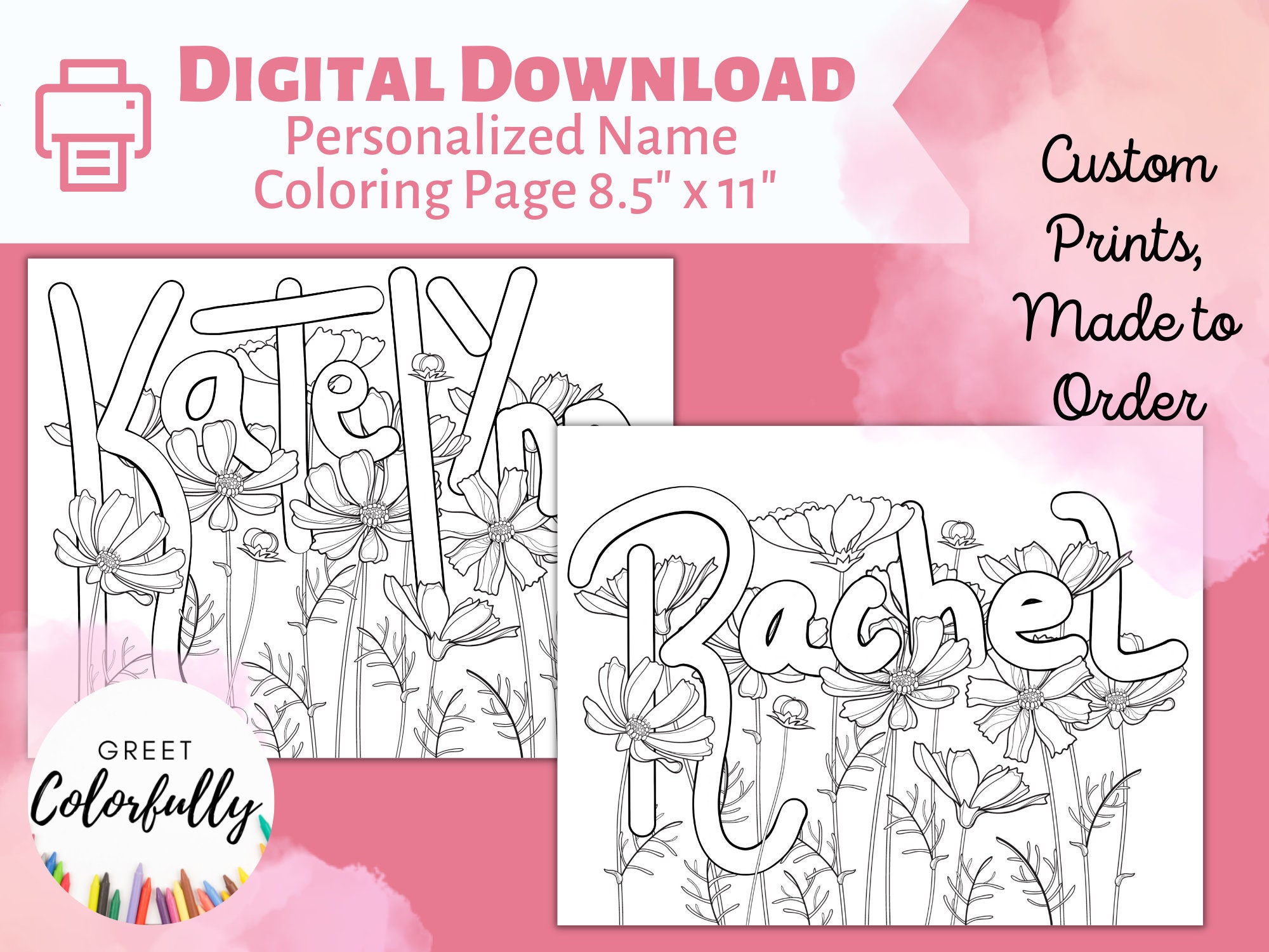Personalized Coloring Page, Flower Coloring, Custom Name Coloring, Made ...