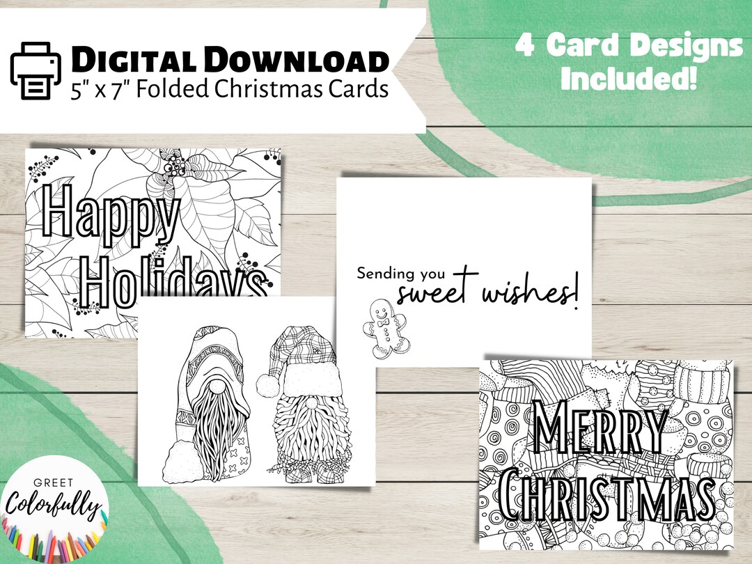Christmas Cards, Holiday Coloring Cards, Color Your Own Greeting Cards ...
