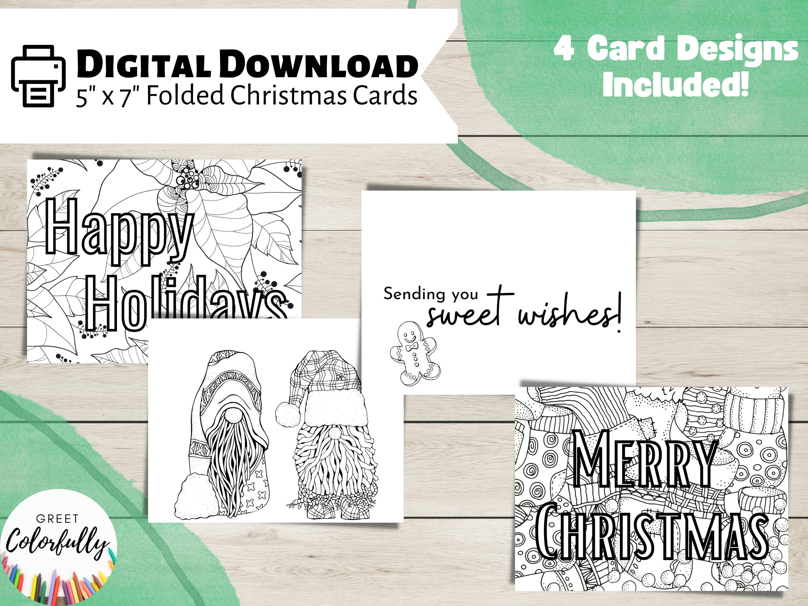 Christmas Cards, Holiday Coloring Cards, Color Your Own Greeting Cards ...