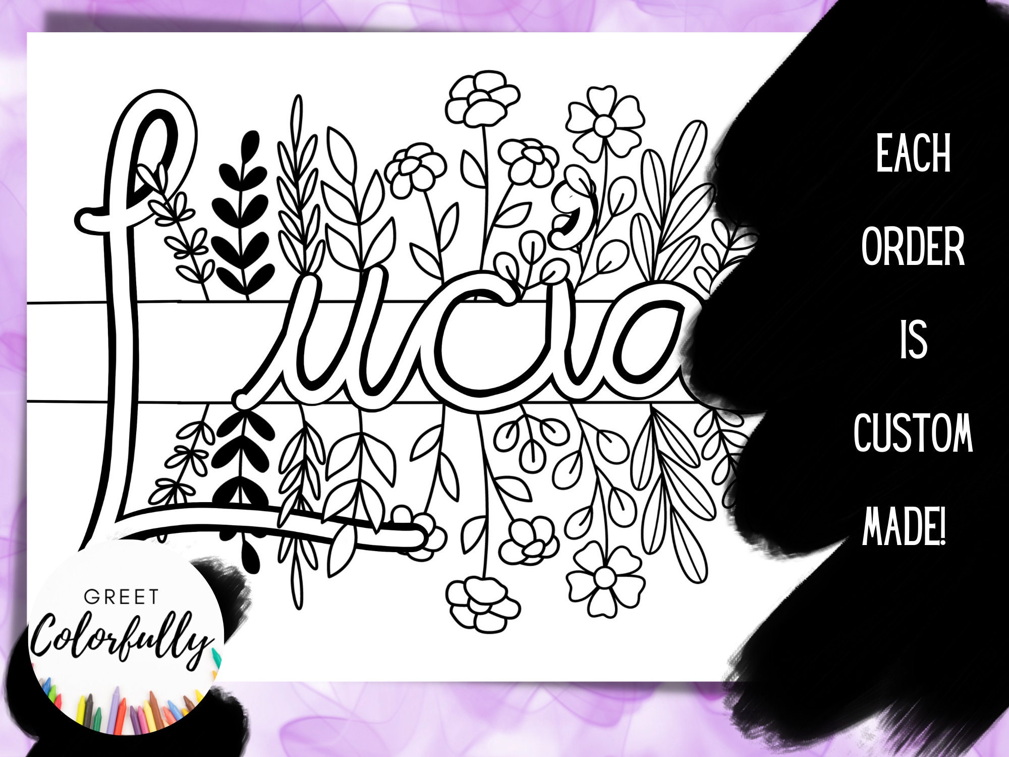 Personalized Coloring Page Custom Name Coloring Floral Design Made to ...