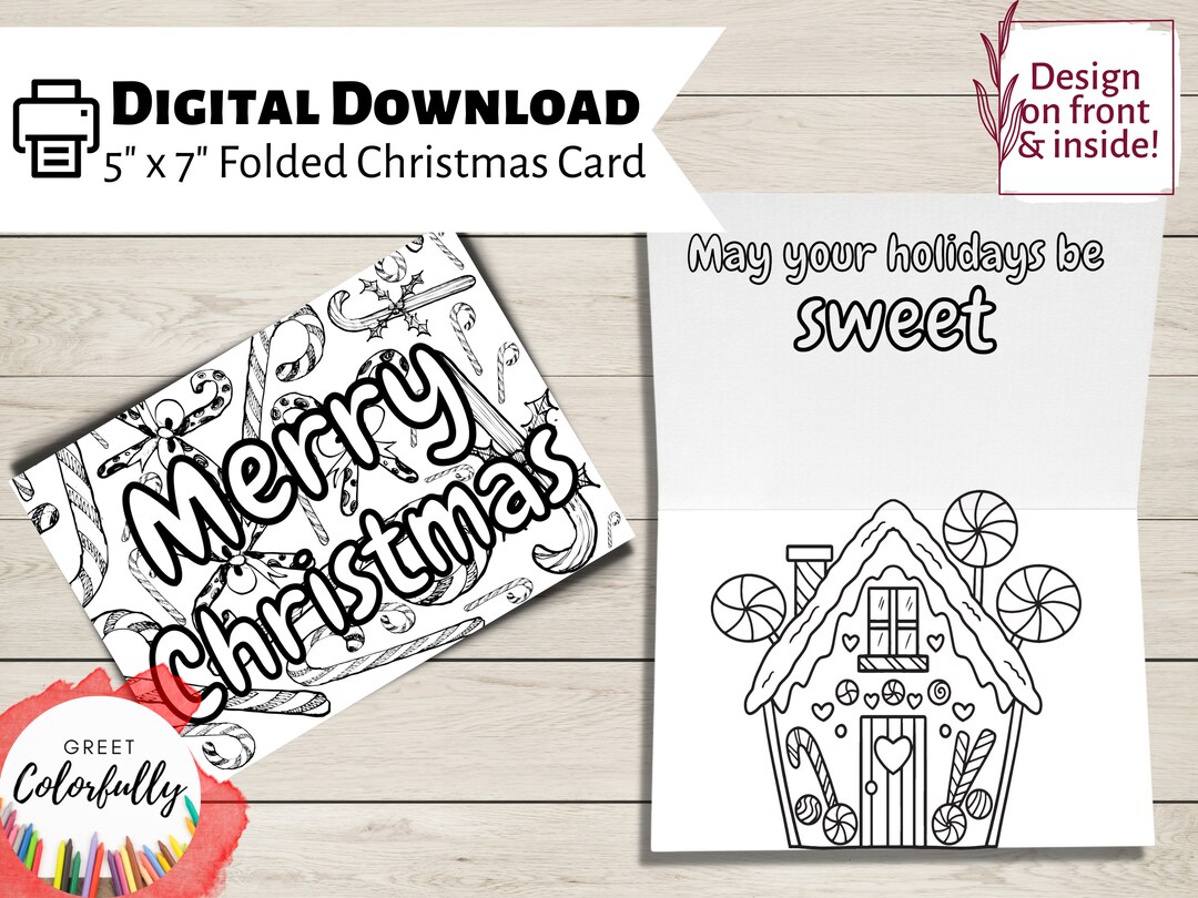 Christmas Card, Printable Coloring Card, Color Your Own Greeting Card ...