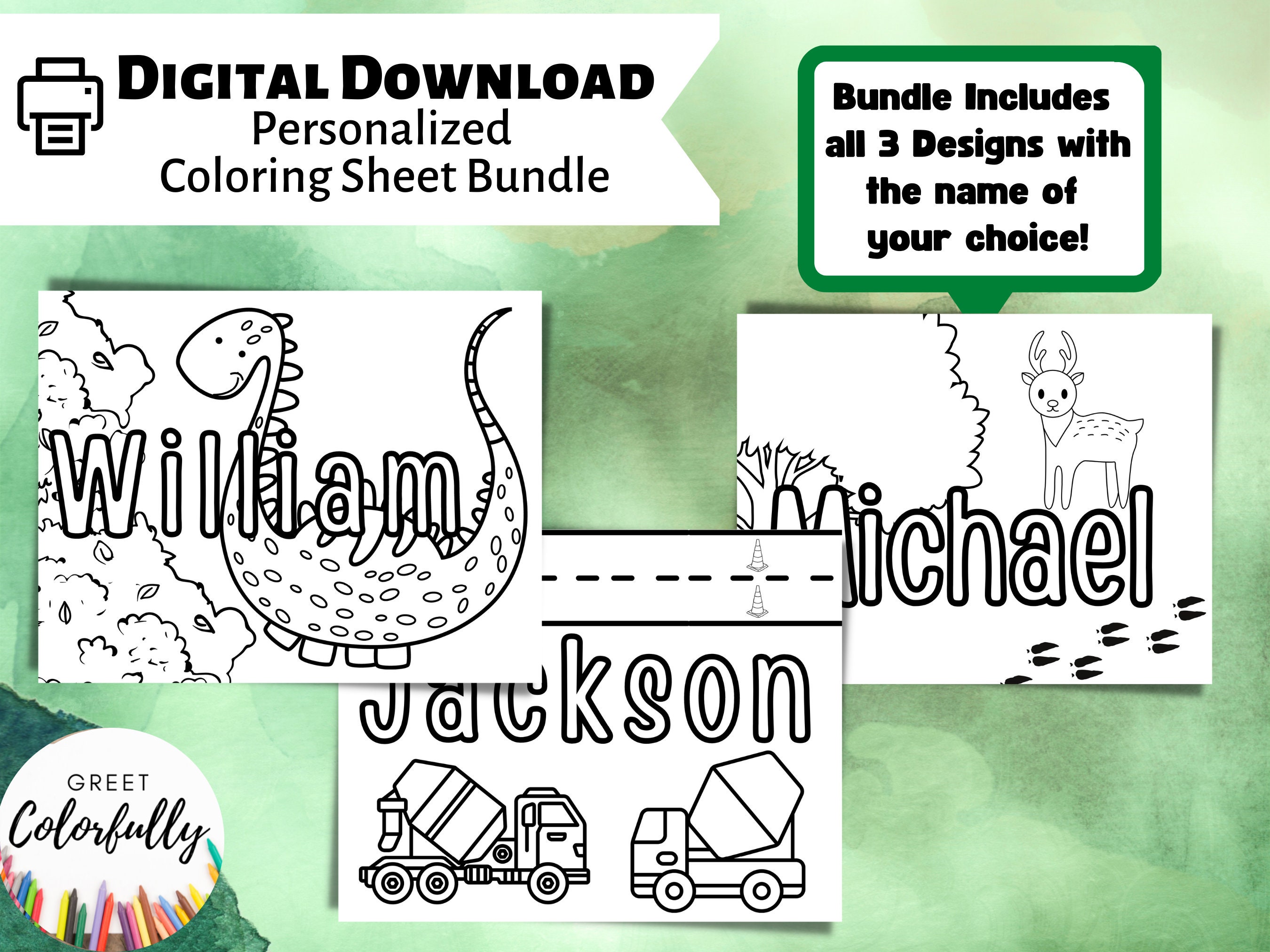 Personalized Coloring Page Bundle for Kids Customizable Coloring Sheets ...