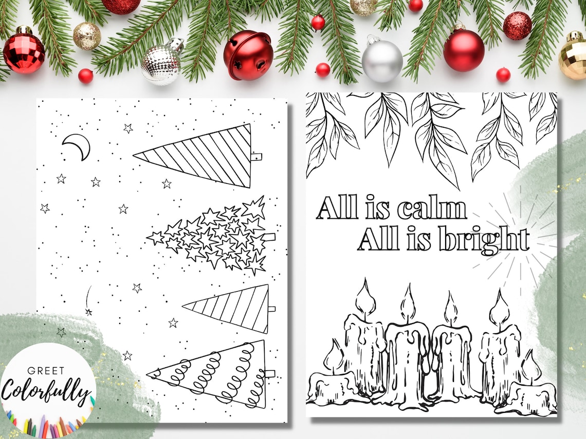 Christmas Coloring Pages for Adults Holiday Themed Coloring - Etsy