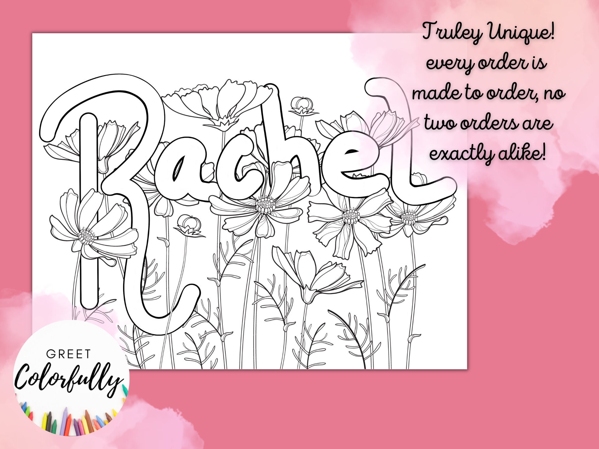 Personalized Coloring Page, Flower Coloring, Custom Name Coloring, Made ...