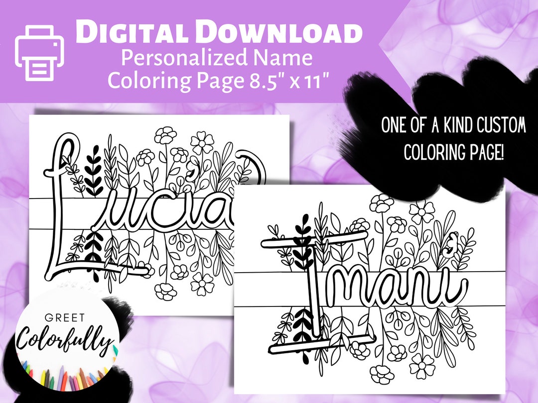 Personalized Coloring Page Custom Name Coloring Floral Design Made to ...