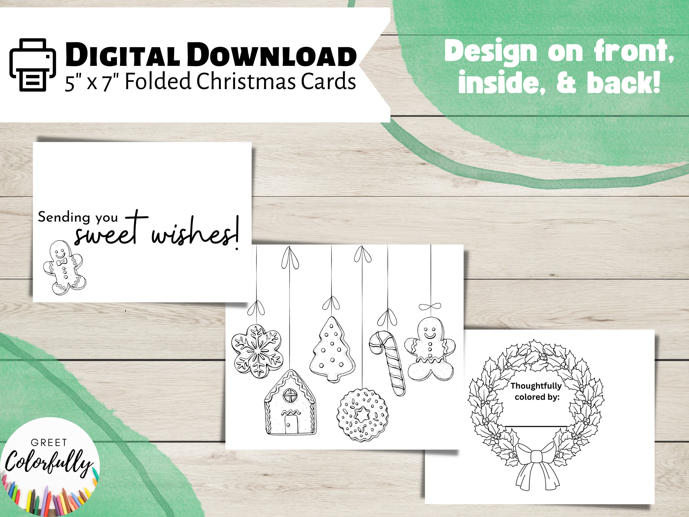 Christmas Cards, Holiday Coloring Cards, Color Your Own Greeting Cards ...