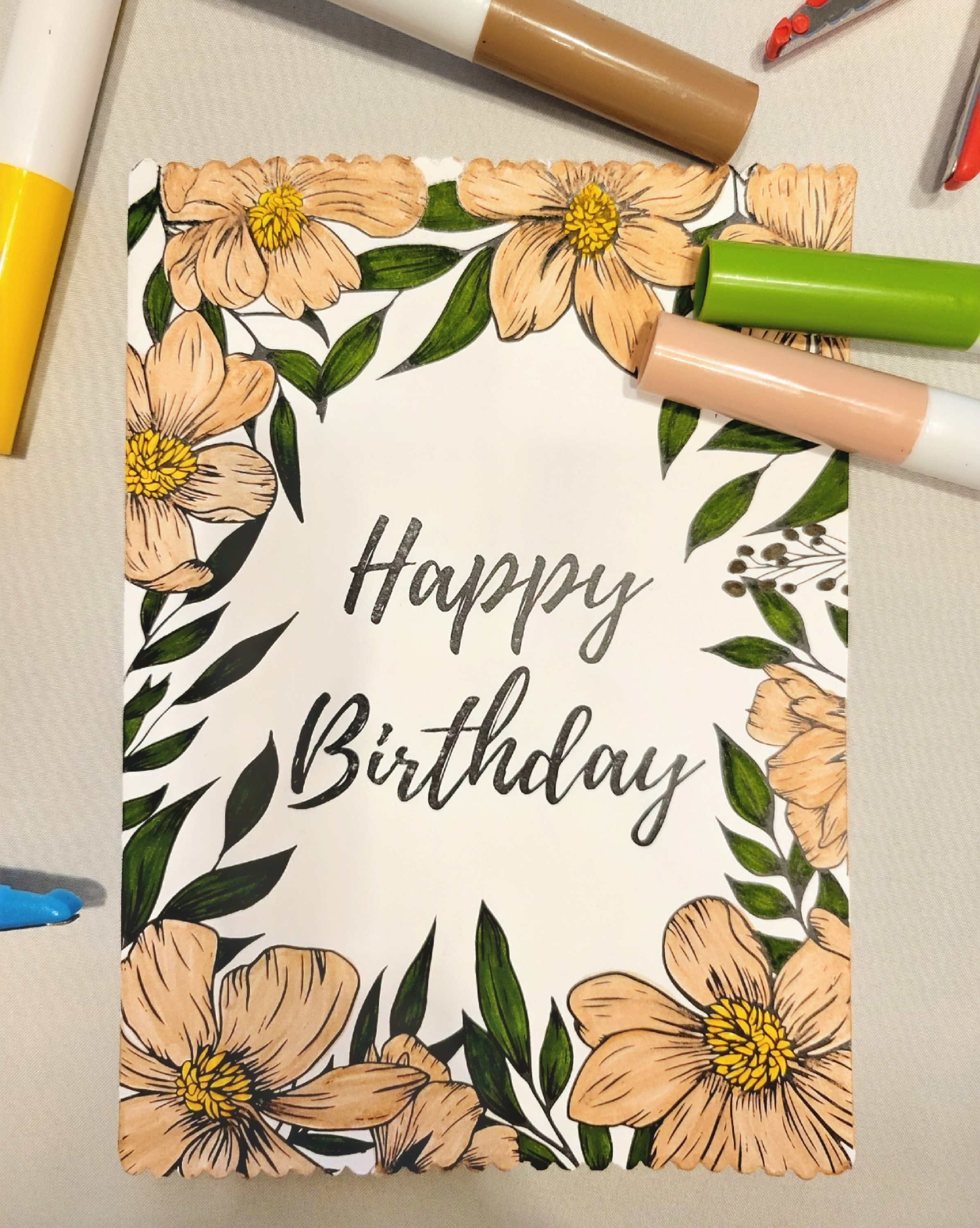 Printable Birthday Card, DIY Coloring Card, Flowers and Floral ...