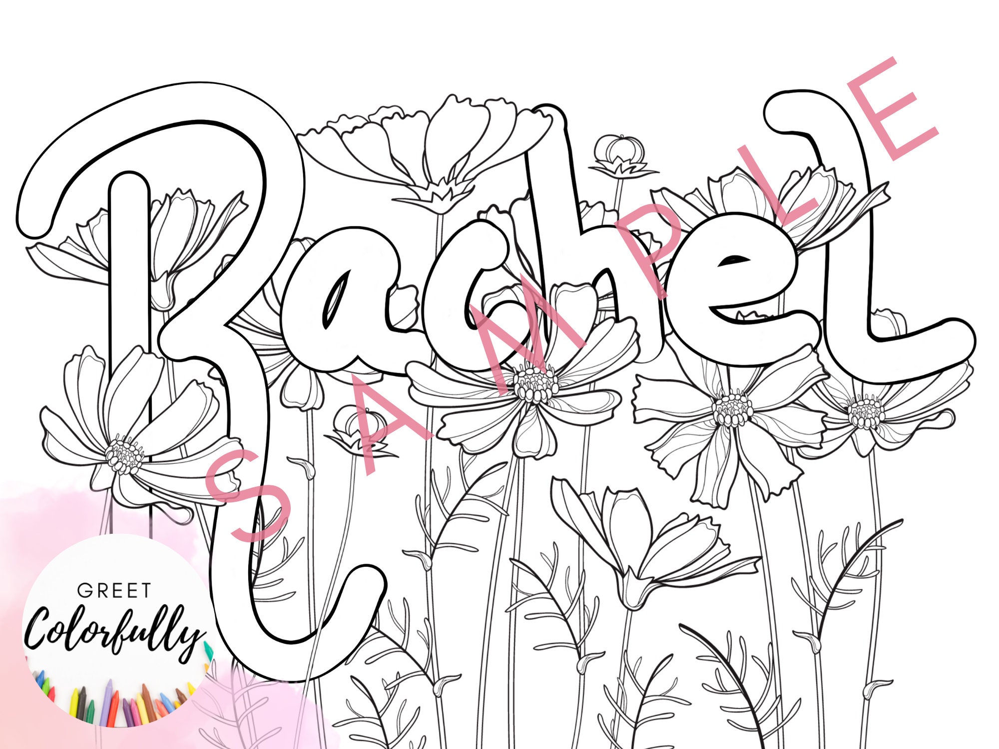 Personalized Coloring Page, Flower Coloring, Custom Name Coloring, Made ...