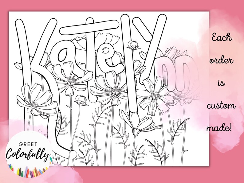 Personalized Coloring Page, Flower Coloring, Custom Name Coloring, Made ...