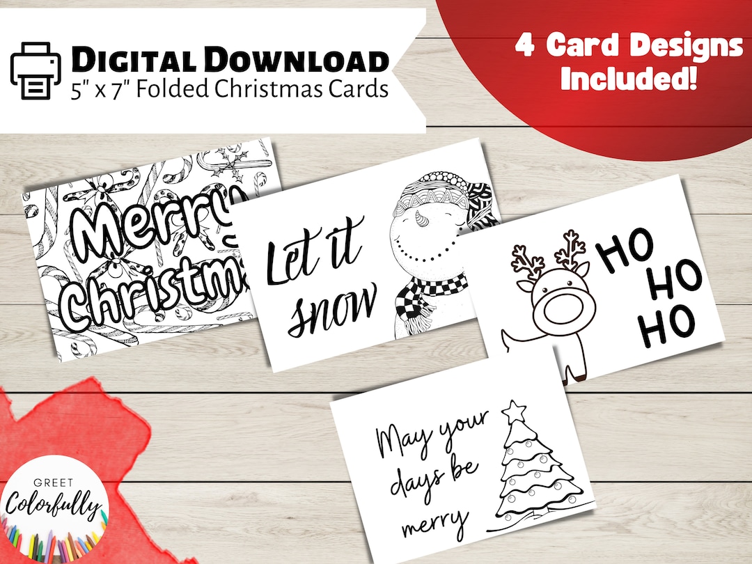 Christmas Cards, Holiday Coloring Cards, Color Your Own Greeting Cards ...