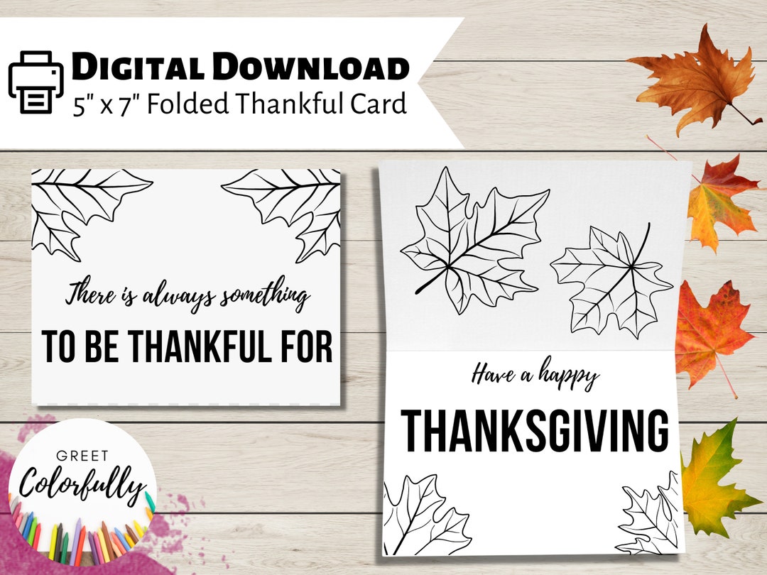 Thanksgiving Card, Printable Coloring Card, Color Your Own Greeting ...