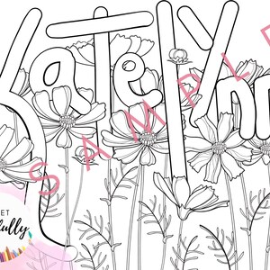 Personalized Coloring Page, Flower Coloring, Custom Name Coloring, Made ...