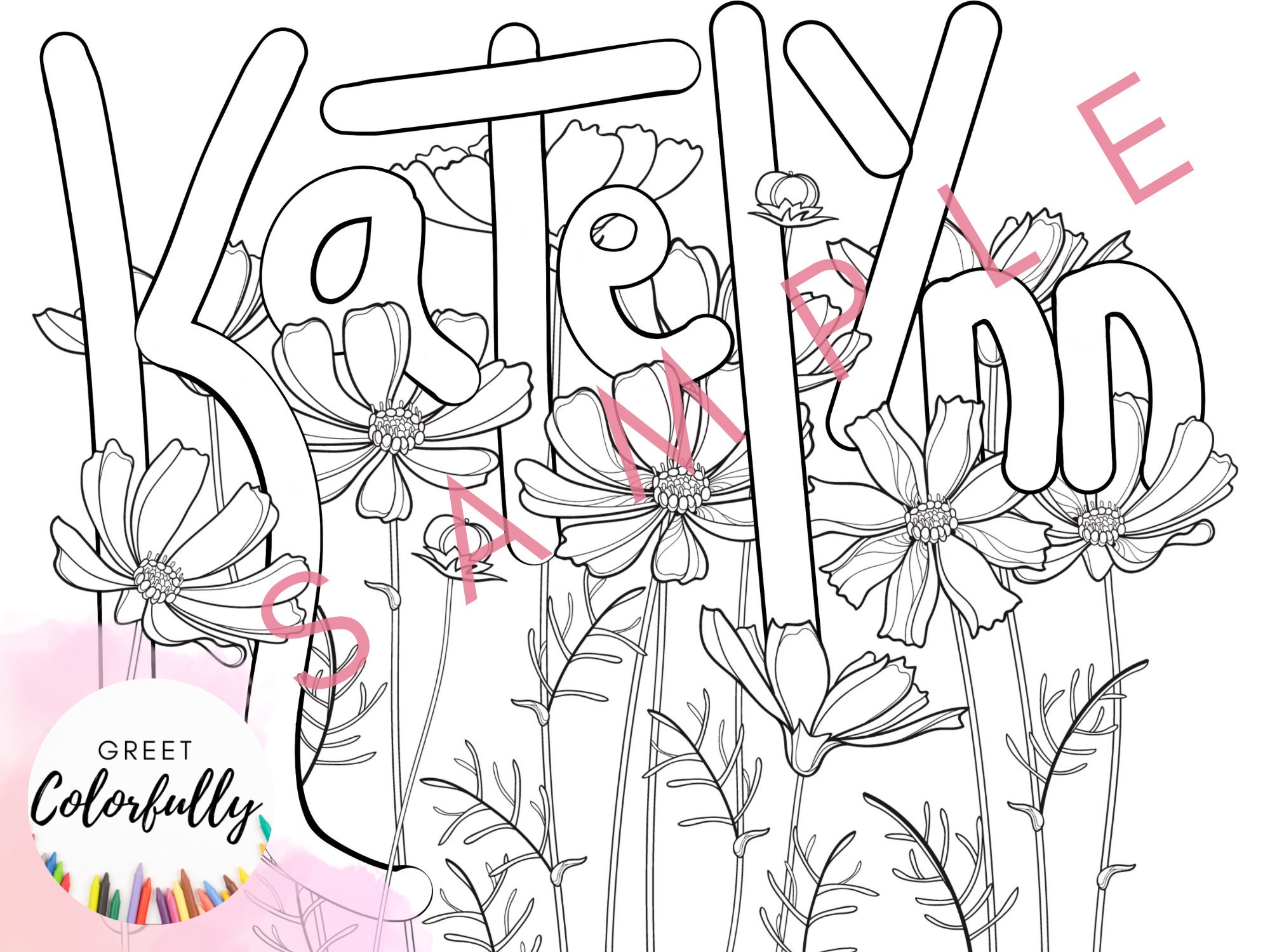 Personalized Coloring Page, Flower Coloring, Custom Name Coloring, Made ...
