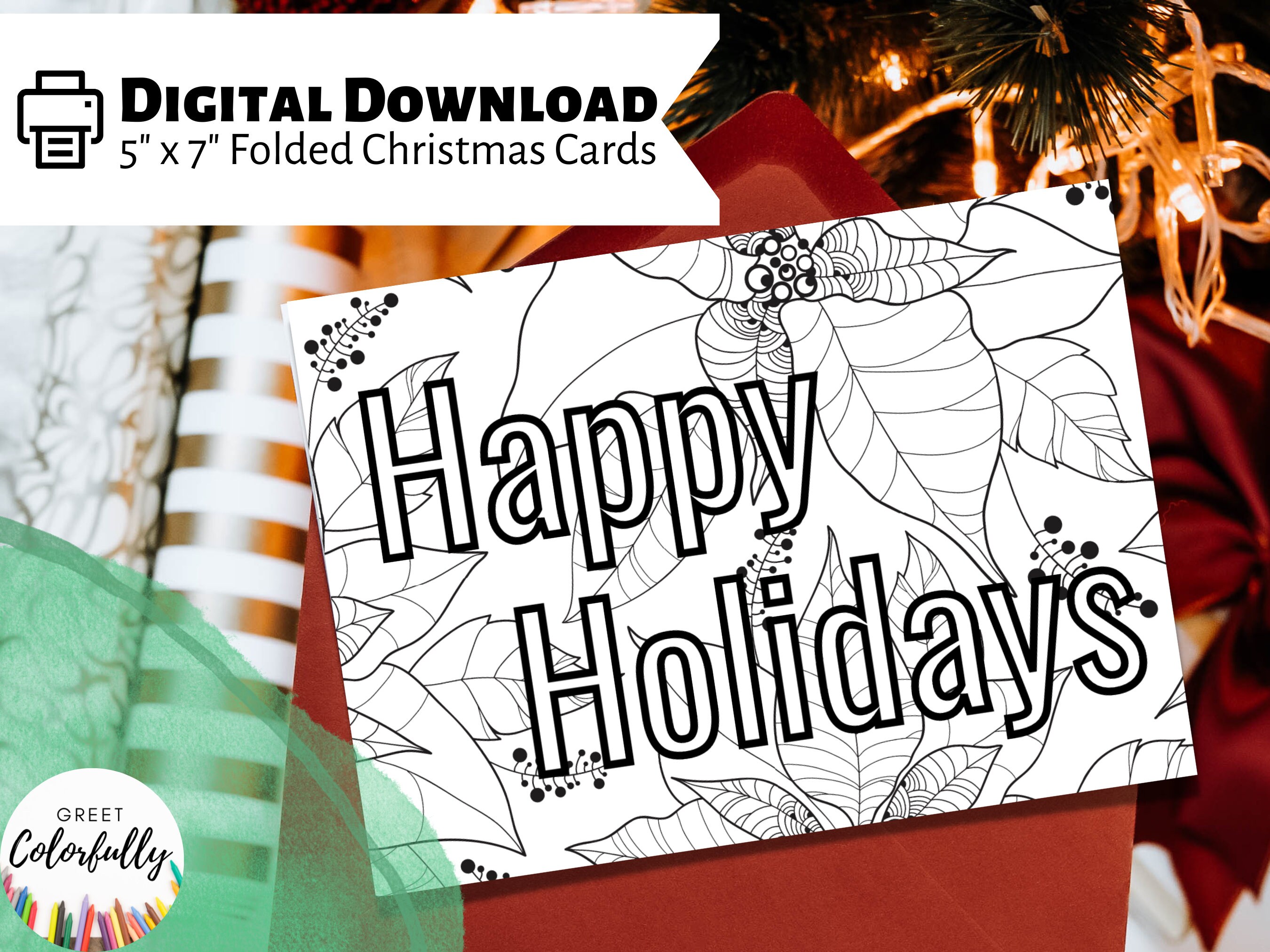 Christmas Cards, Holiday Coloring Cards, Color Your Own Greeting Cards ...