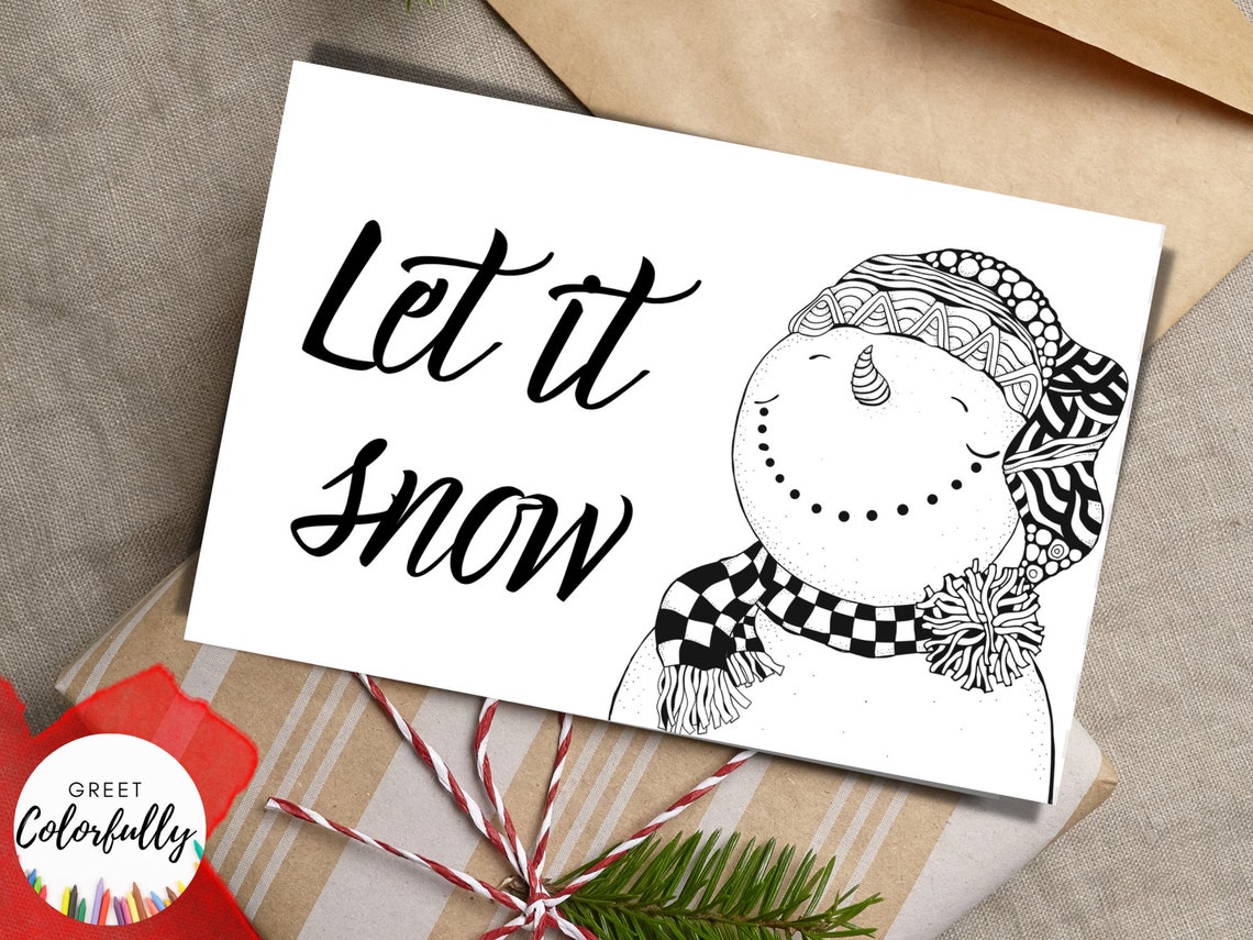 Christmas Card, Printable Coloring Card, Color Your Own Greeting Card ...