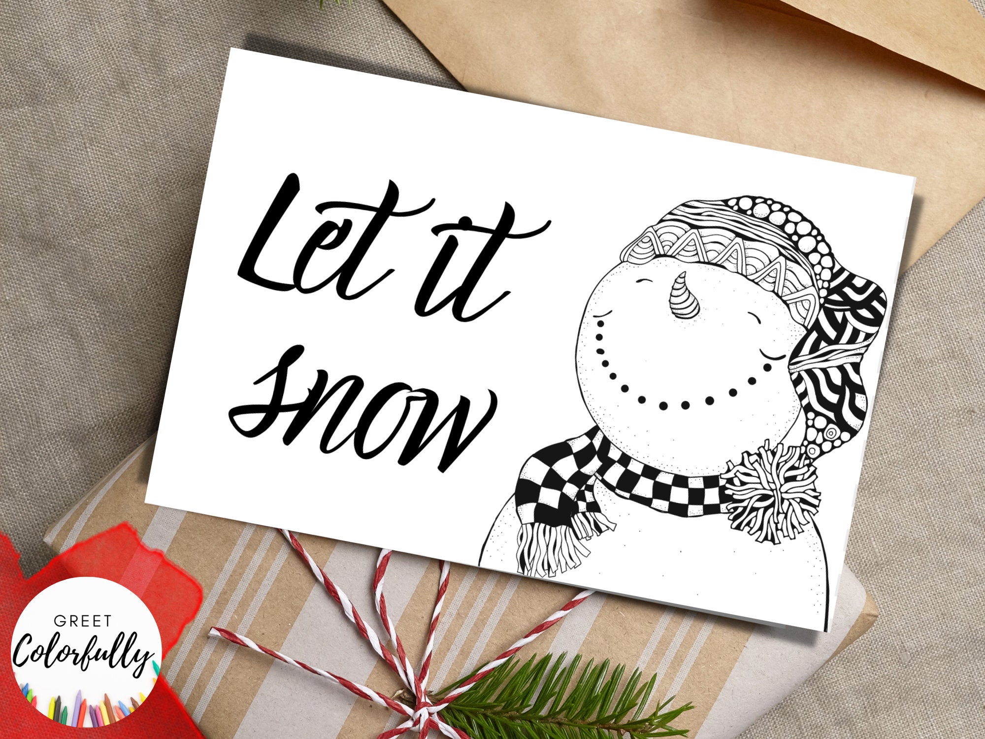 Christmas Card, Printable Coloring Card, Color Your Own Greeting Card ...